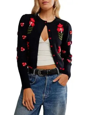 Free People Nonna Floral Jacquard Cotton Cardigan - Midnight Bloom Combo