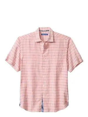 Tommy Bahama Sand Linen Manati Plaid Short Sleeve Linen Blend Button-up Shirt - Bright Peach