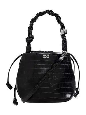 GANNI Crocodile-embossed Leather Tote Bag - Black