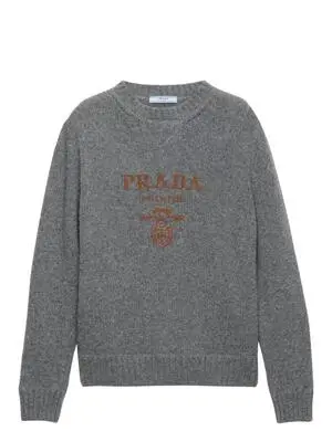 Prada Cashmere And Wool Logo Crew-neck Sweater - Grey