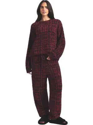 SKIMS Cozy Oversized Crewneck Pullover Merlot Navy Plaid