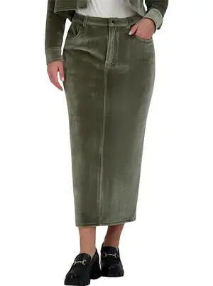 POINT Rib Knit Velour Skirt Olive