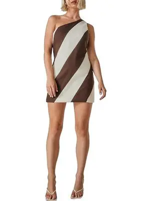 Nasty Gal Stripe One Shoulder Tailored Mini Dress - Chocolate