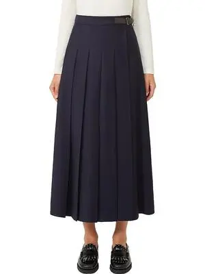 Max Mara Fastoso Wool Blend Flannel Wrap Skirt - Navy