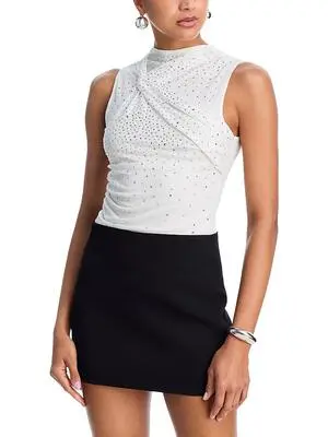 Aqua Sleeveless Crystal Jersey Top - White