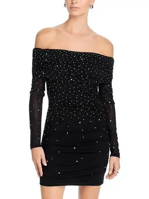 Aqua Off-the-shoulder Embellished Mini Dress Exclusive - Black