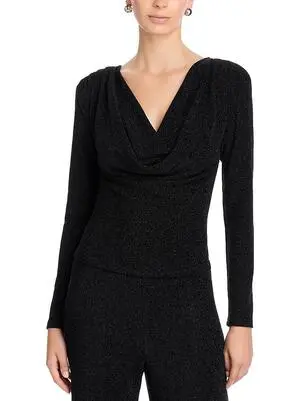 Aqua Shimmer Knit Cowl Neck Top Exclusive - Black