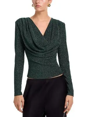 Aqua Shimmer Knit Cowl Neck Top Exclusive - Green