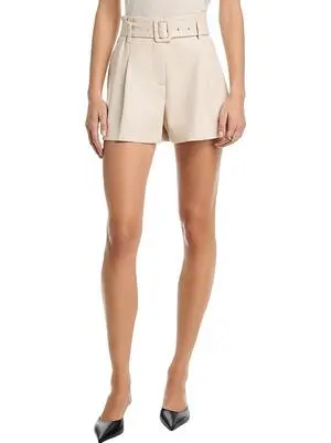 Aqua Faux Leather Belted Shorts - Ivory
