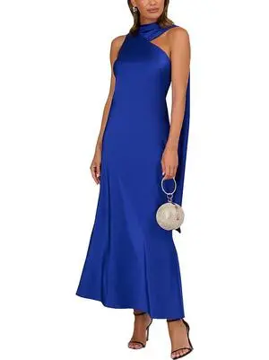 Adrianna Papell Asymmetrical Satin Dress - Royal Sapphire