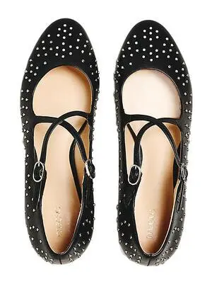 Maeve Cross-strap Studded Mary Jane Flats - Black