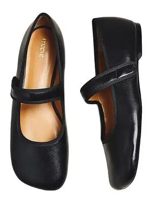 Maeve Square-toe Mary Jane Flats - Black
