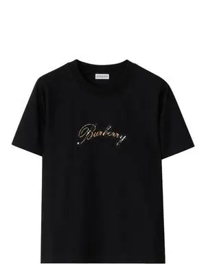 Burberry Check Cursive Logo Cotton T-shirt - Black