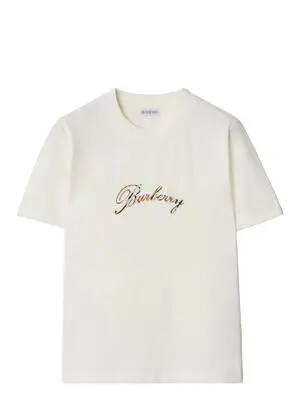 Burberry Check Cursive Logo Cotton T-shirt - Chalk White