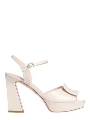 ROGER VIVIER Leather Ankle Strap Sandals - Off White