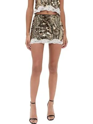 BAILEY ROSE Sequin Miniskirt With Lace Hem - Black