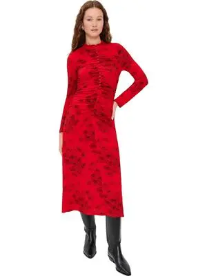 Sea Cornelia Print Long Sleeve Midi Dress - Red