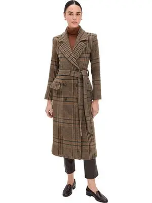 L'Agence Kolina Long Coat - Brown Plaid