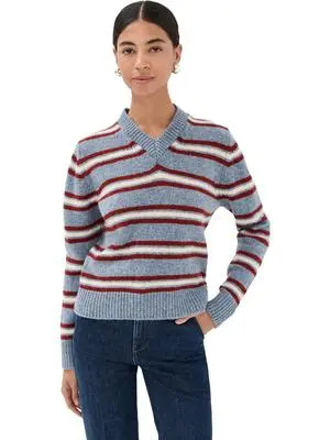 Daughter Shetland Stripe V-neck - Pale Blue Stripe