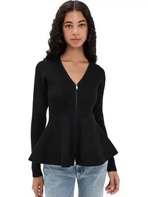 ALIGNE Faye Zip-up Peplum Cardigan - Black