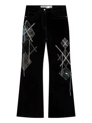 OPEN YY Argyle-patched Bootcut Trousers - Black