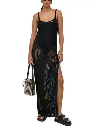 Patrizia Pepe Open-knit Slit Maxi Dress - Black