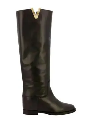 VIA ROMA 15 Metal Calf Leather Knee-high Boots - Brown