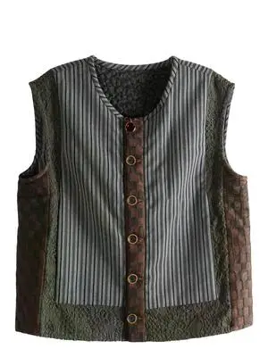 COMMUNS Patchwork Buttoned Vest - Grey