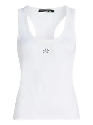 Karl Lagerfeld Autograph Ribbed Tank Top - White