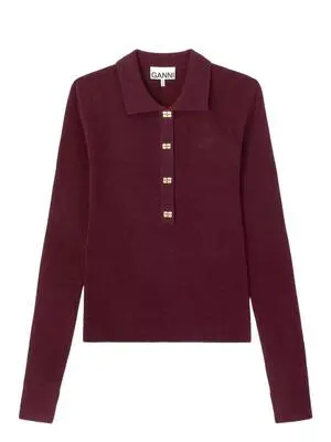GANNI Buttoned Collar Knitwear - Red