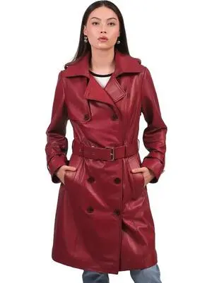 FURNIQ UK Leather Trench Coat - Light Burgundy
