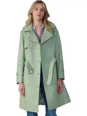 FURNIQ UK Leather Trench Coat - Light Green