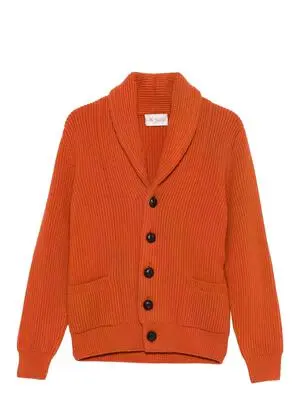 MC GEORGE Ribbed Knit Shawl-lapel Cardigan - Orange