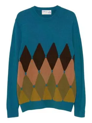 BALLANTYNE Argyle-knit Crew-neck Sweater - Blue