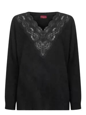 Gucci Floral Lace V-neck Sweater - Black