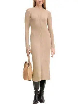 Barbour Ribbed Split Midi Dress - Neutrals