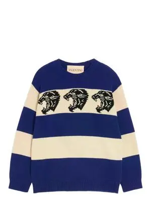 Valentino Garavani Panther-jacquard Striped Jumper - Blue