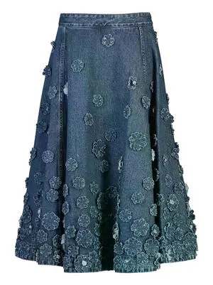 Michael Kors Floral Embellished Denim Midi Skirt - Blue