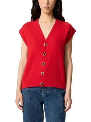 NOCTURNE Embellished V-neck Knit Sweater Vest - Red