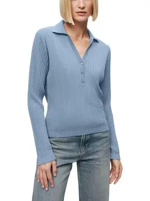 NOCTURNE Ribbed Polo Knit Sweater - Blue