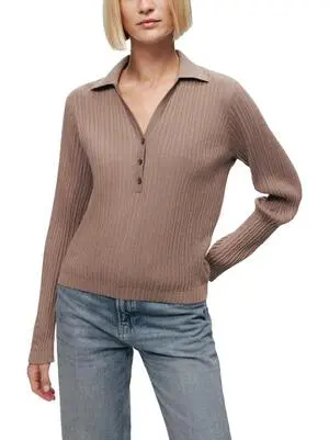 NOCTURNE Ribbed Polo Knit Sweater - Mink