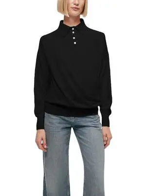 NOCTURNE Relaxed Polo Knit Sweater - Black