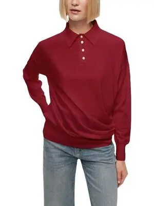 NOCTURNE Relaxed Polo Knit Sweater - Burgundy