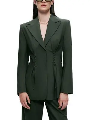NOCTURNE Lace-up Waist Tailored Blazer - Dark Green
