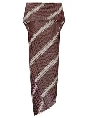 Giorgio Armani Striped Pleated Midi Dress - Brown