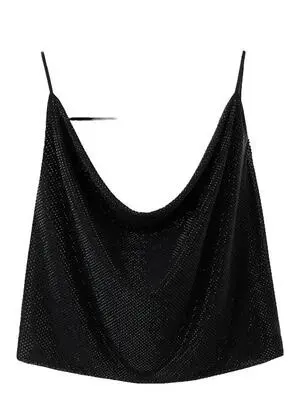 Mango X Kaia Gerber Draped Crystal Halter Top - Black