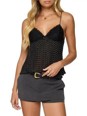 EDIKTED Rhian Polka Dot Lace Trim Camisole - Black