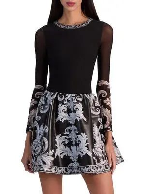 Alice + Olivia Chara Tapestry Print Long Sleeve Faux Leather Dress - Winters Tale