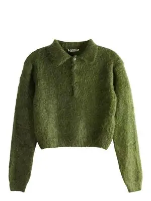 Auralee Textured-knit Polo Sweater - Green