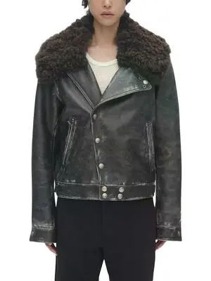 ANN DEMEULEMEESTER Binus Fur-collar Button Leather Jacket - Black
